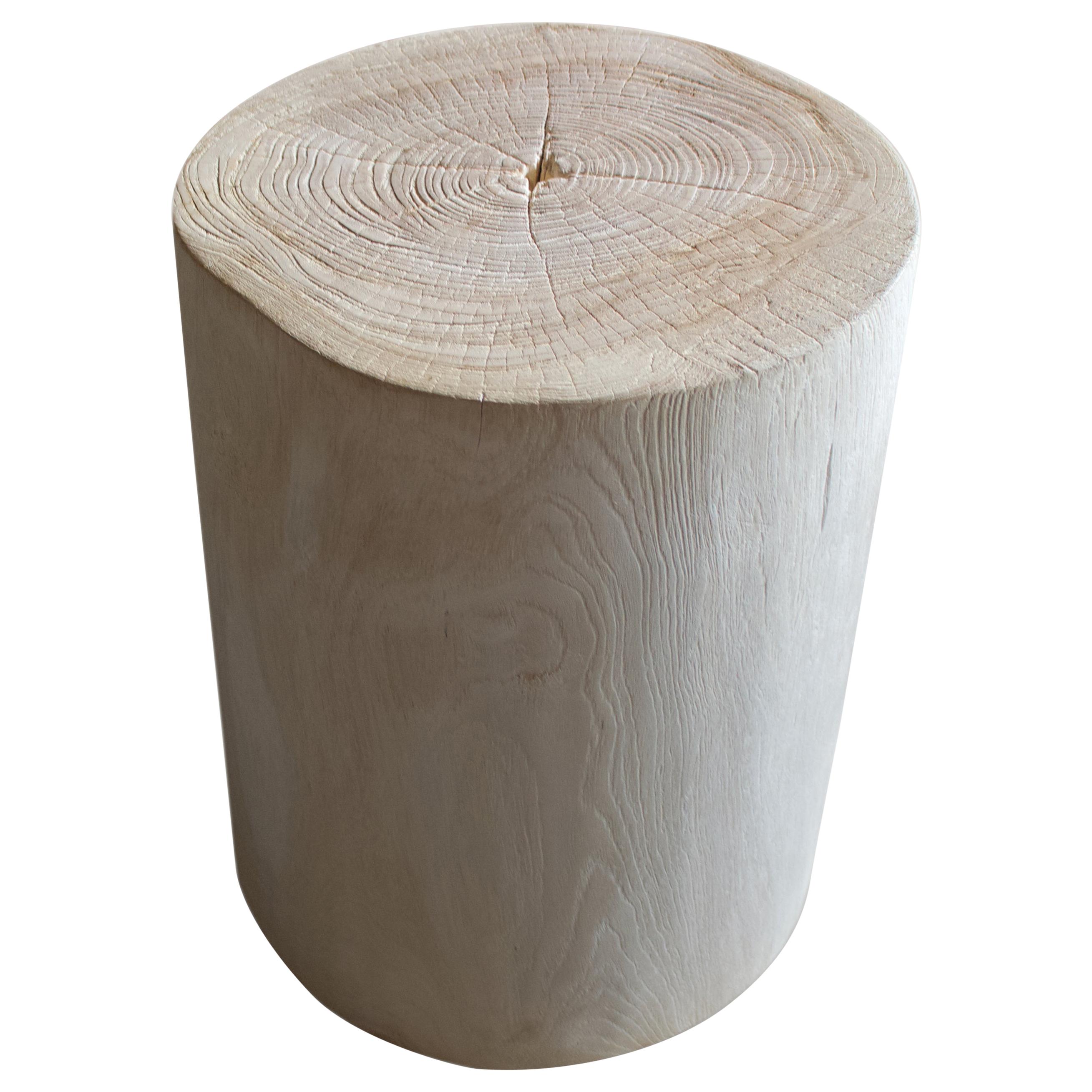 Andrianna Shamaris Cylinder Bleached Teak Wood Side Table or Stool at ...