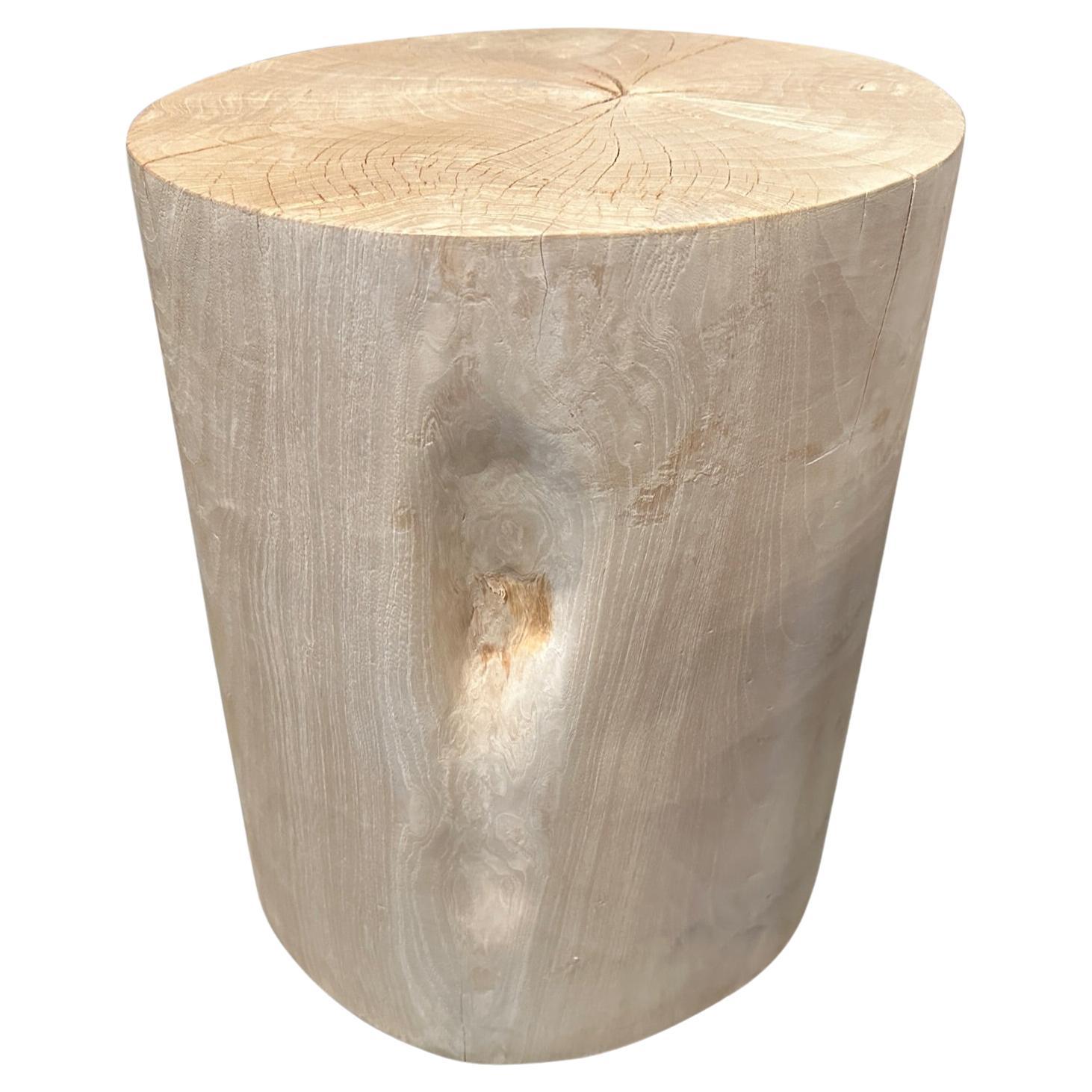 Andrianna Shamaris Cylinder Bleached Teak Wood Side Table or Stool For ...