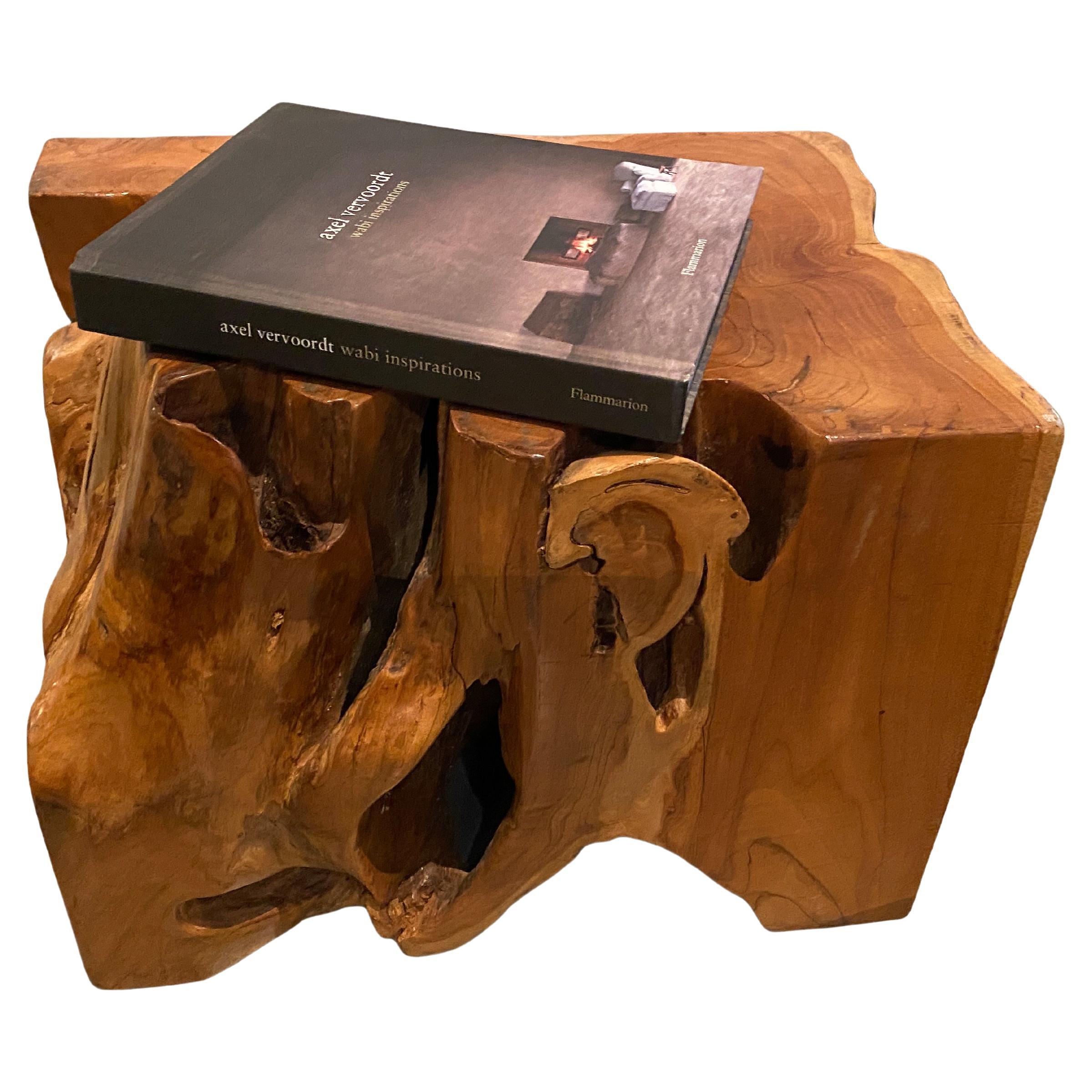 Andrianna Shamaris Sculptural Natural Teak Wood Tray Side Table at 1stDibs