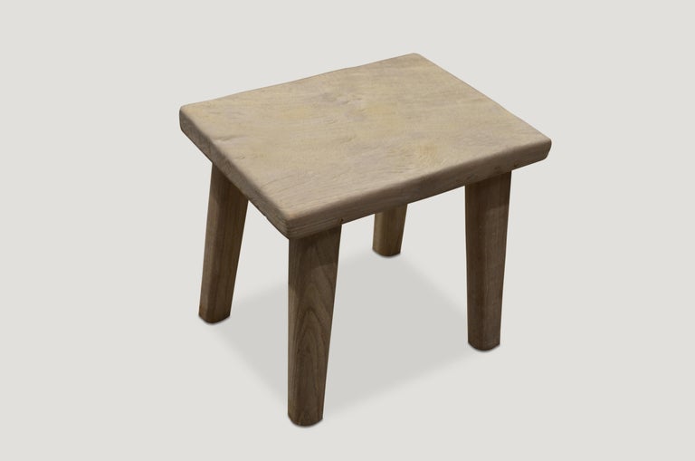 Andrianna Shamaris Reclaimed Bleached Teak Wood Stool or Side Table at ...