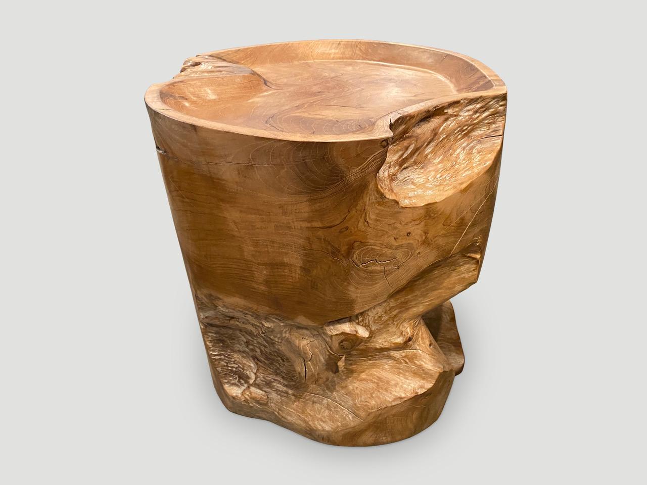 Andrianna Shamaris Sculptural Natural Teak Wood Tray Side Table at 1stDibs
