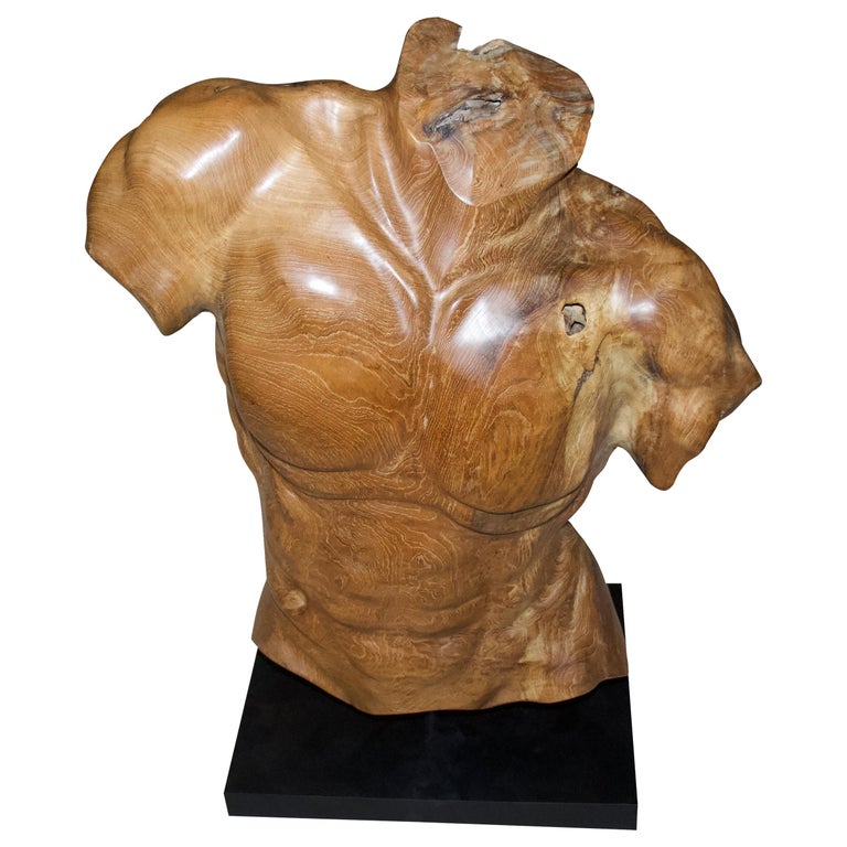 Andrianna Shamaris Teak Wood Male Torso at 1stDibs