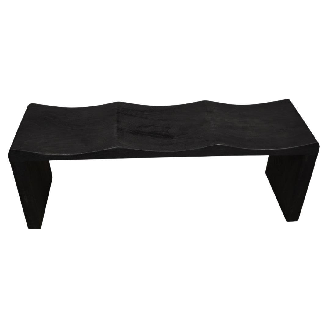 Andrianna Shamaris Teak Wood Triple Burnt Wave Bench For Sale at 1stDibs