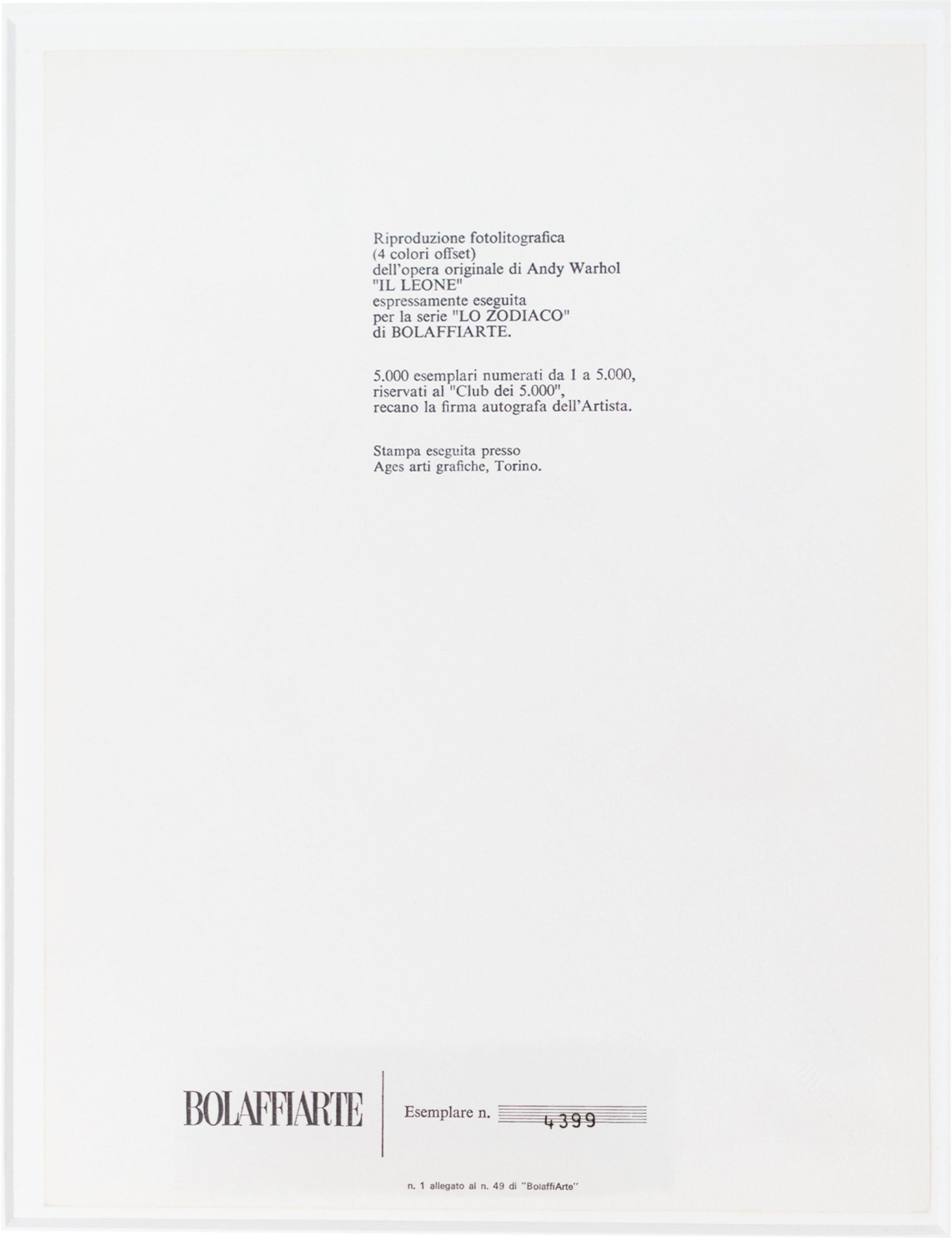 Andy Warhol - The Lion, 1975, Andy Warhol, Color lithograph, Animal ...