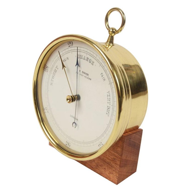 Aneroid Barometer of Brass and Glass English Manufacture of the 1920s ...