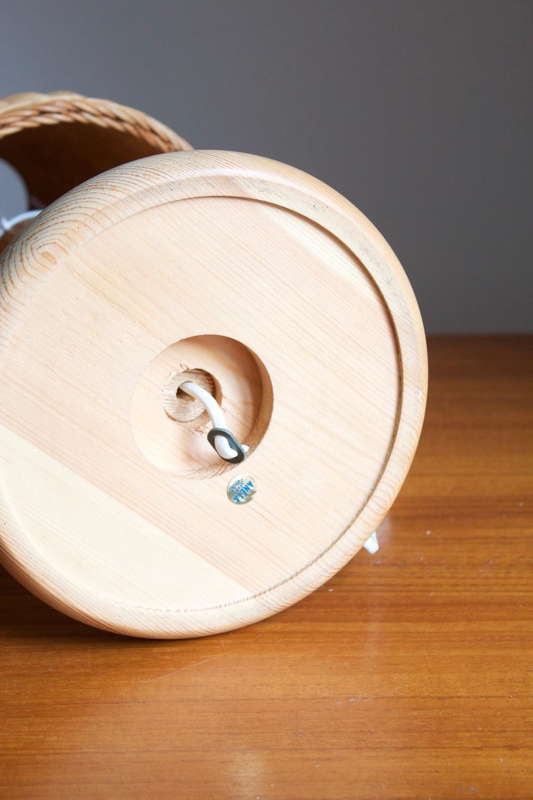 Aneta, Table Lamp, Solid Pine, Rattan, Sweden, 1970s For Sale at 1stDibs