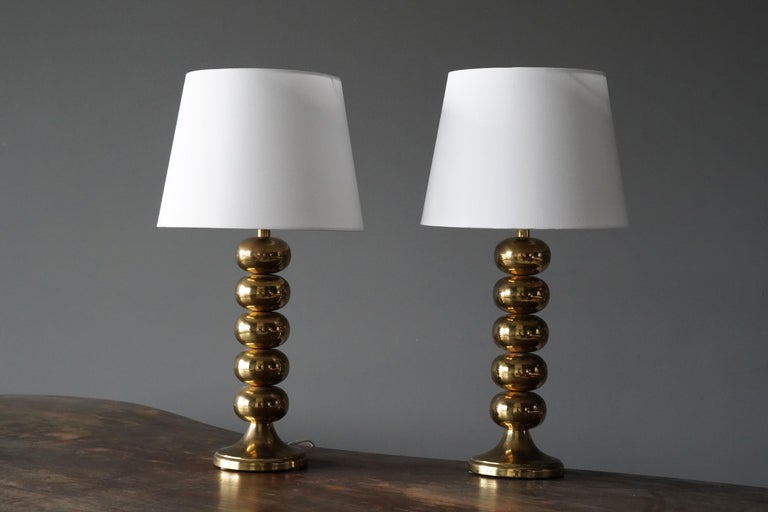 Aneta, Table Lamps, Polished Brass, Sweden, 1970s at 1stDibs