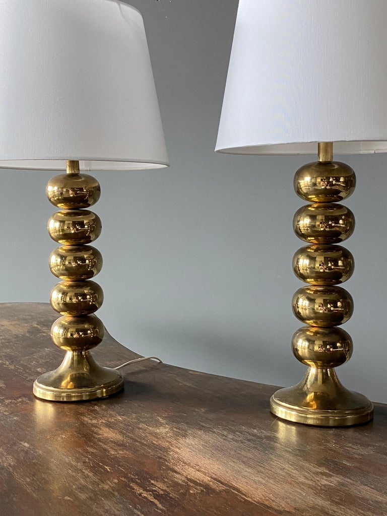 Aneta, Table Lamps, Polished Brass, Sweden, 1970s at 1stDibs