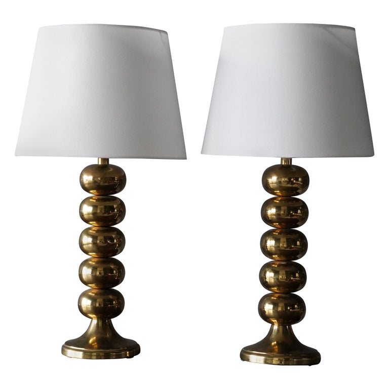 Aneta, Table Lamps, Polished Brass, Sweden, 1970s at 1stDibs