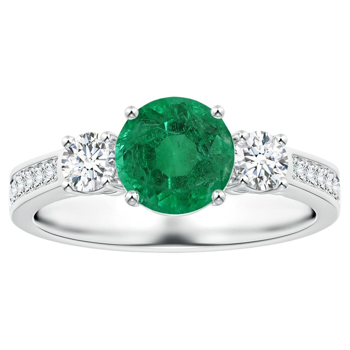 Customizable ANGARA 3-Stone GIA Certified Natural Emerald Ring in White ...