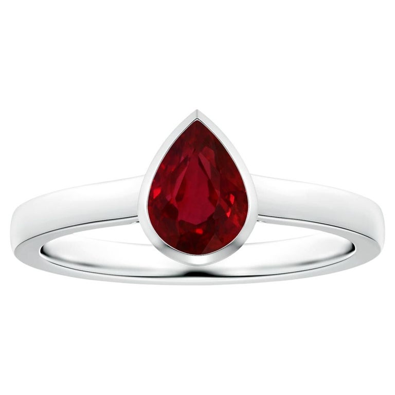 Customizable ANGARA Bezel-Set GIA Certified Pear-Shaped Ruby Solitaire Ring in White Gold For ...