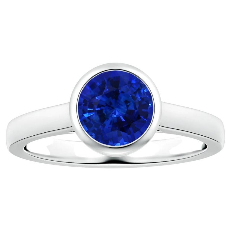 Solitär-Ring aus Weißgold mit Gia-zertifiziertem rundem Saphir in ...