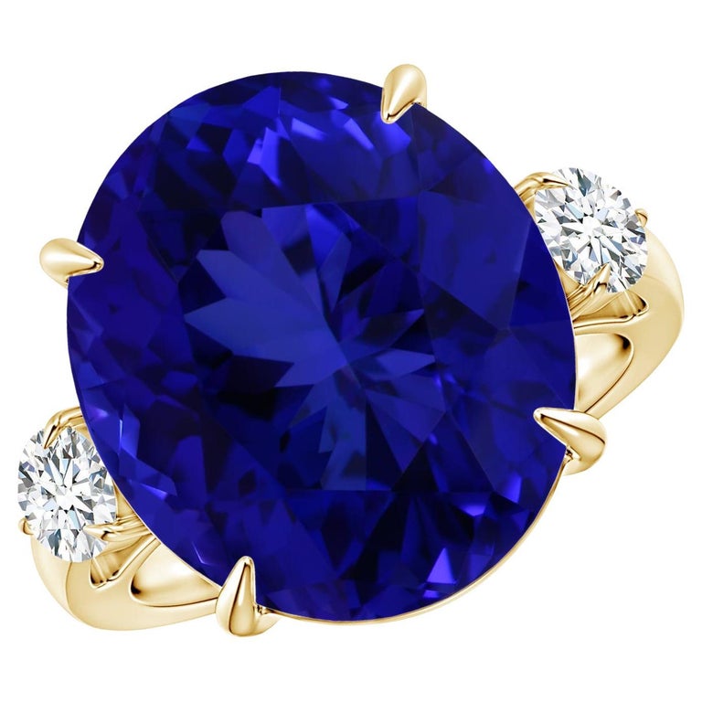 ANGARA Bague classique en or jaune à trois pierres avec tanzanite ...