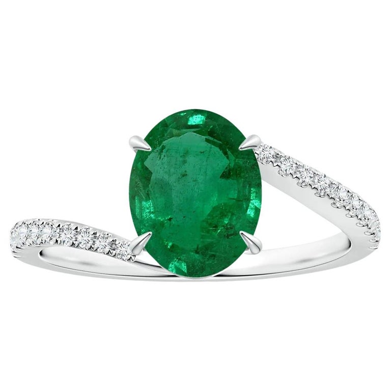 Customizable Angara Claw-Set Gia Certified Emerald Ring in Platinum with Diamond Bypass Shank ...