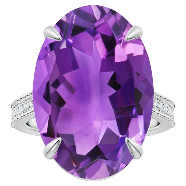 Customizable Claw-Set GIA Certified Natural Amethyst Ring in White Gold ...