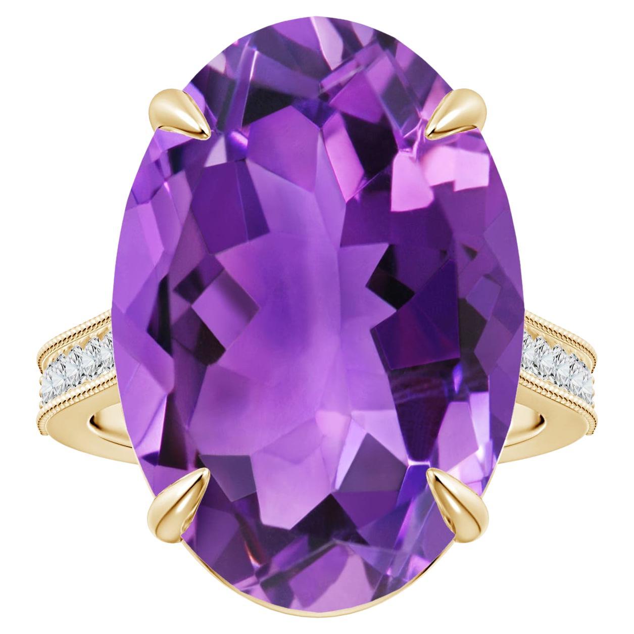 Customizable Claw-Set GIA Certified Natural Amethyst Yellow Gold Ring ...