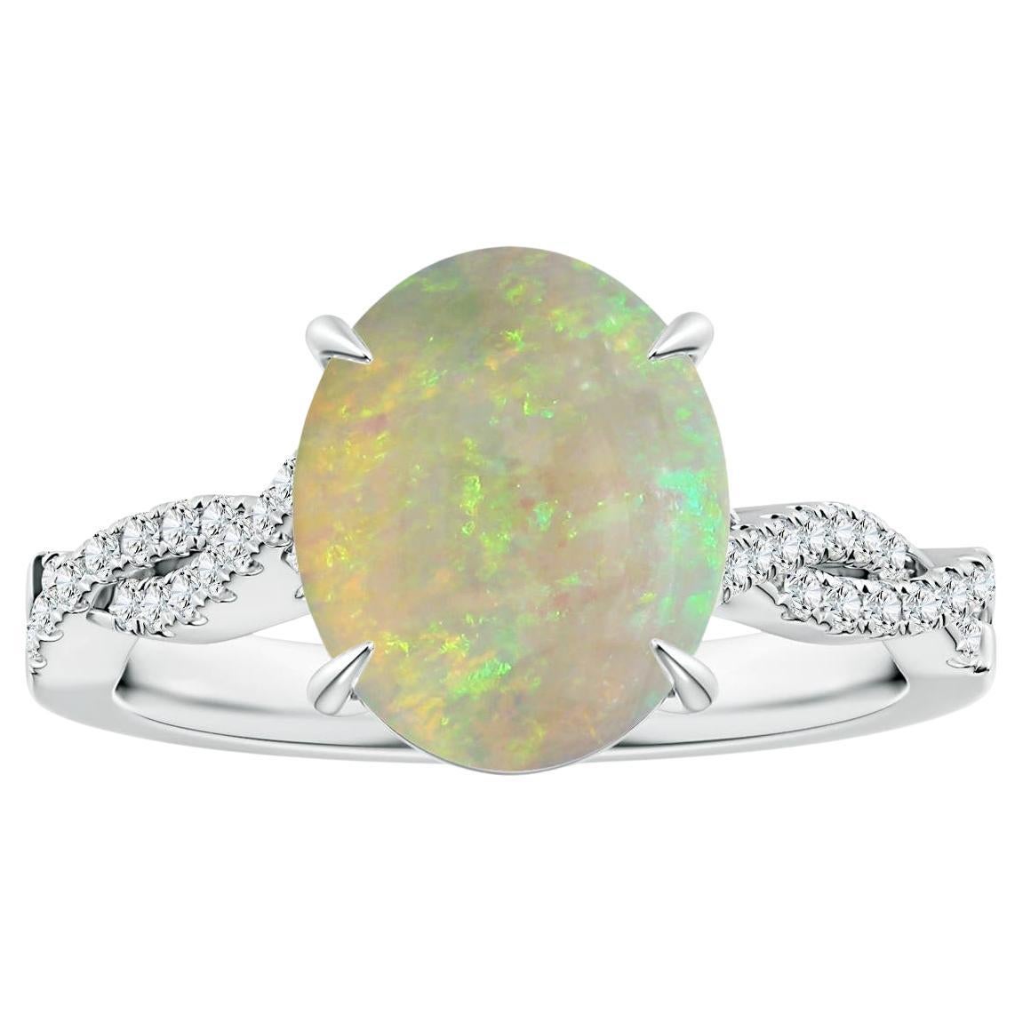 Customizable Angara Prong-Set GIA Certified Opal Twisted Shank Ring in Platinum with Diamonds ...