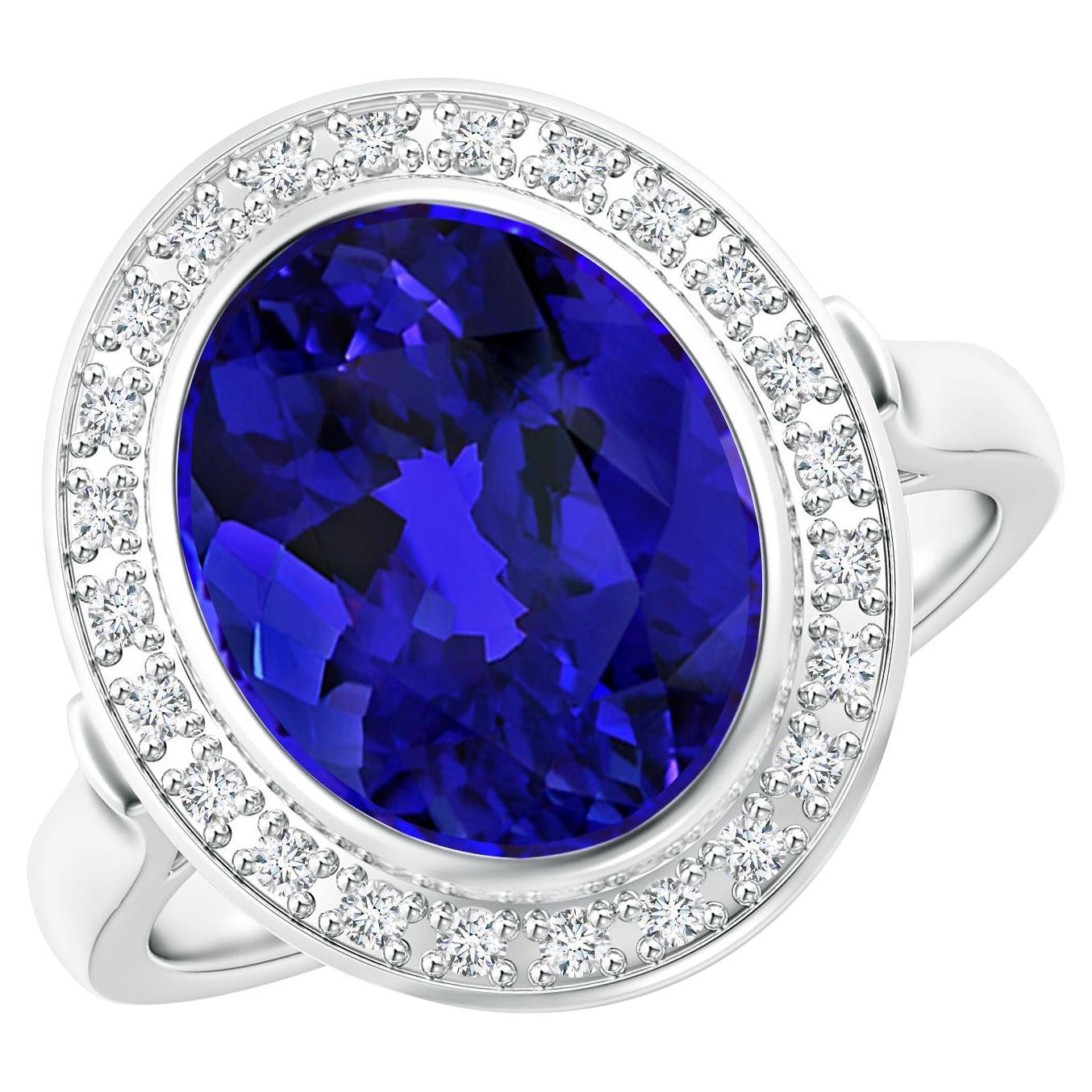 Customizable Angara GIA Certified and Appraised Natural Tanzanite Halo Ring in Yellow Gold For ...