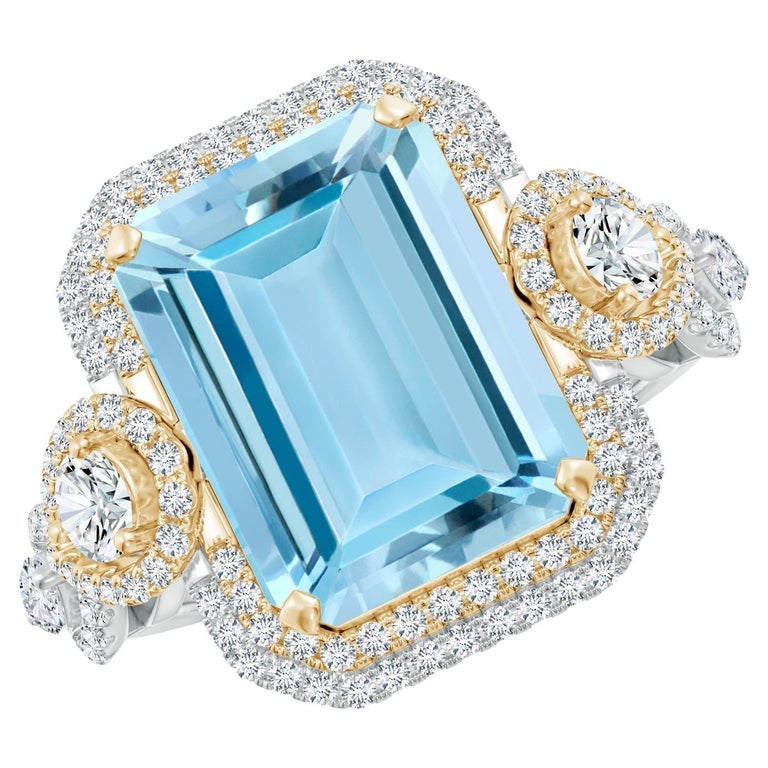 Customizable ANGARA GIA Certified Aquamarine Ring in Yellow Gold with Marquise Diamonds For Sale ...