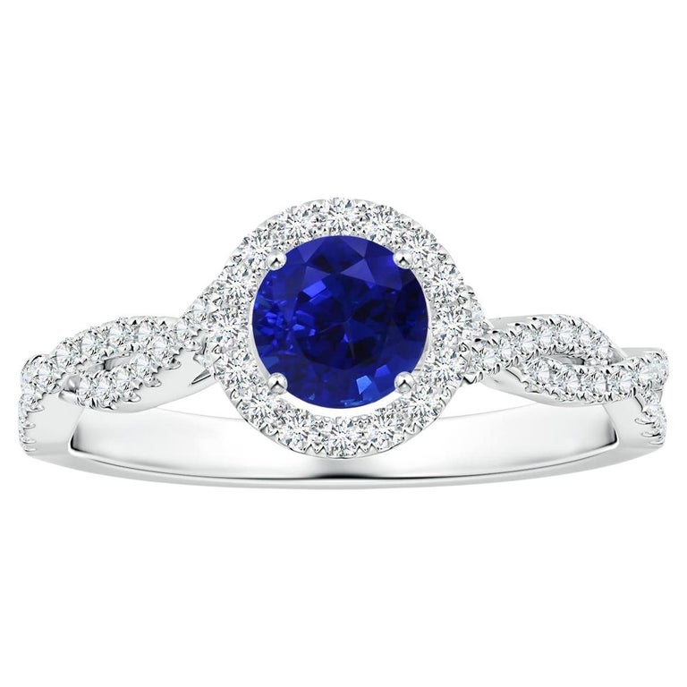 Customizable ANGARA GIA Certified Blue Sapphire and Diamond Halo Twist ...