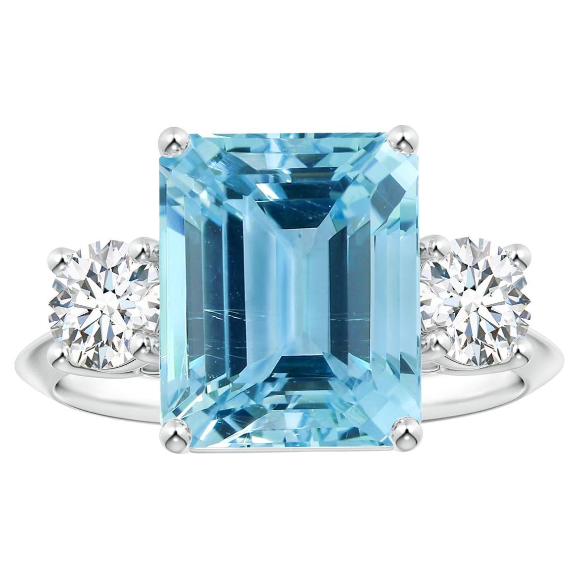 Customizable ANGARA GIA Certified Emerald-Cut Aquamarine 3-Stone ...