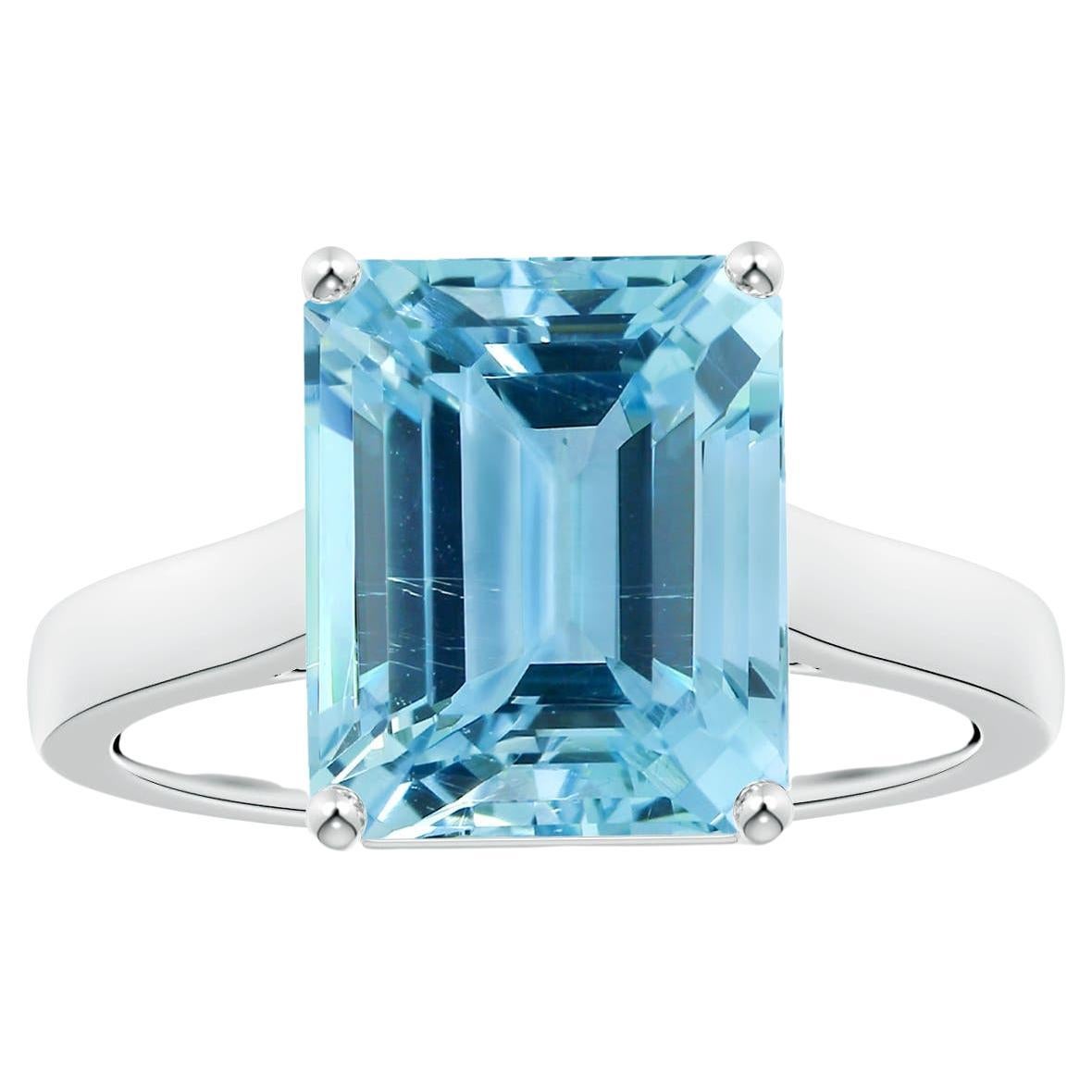 Customizable ANGARA GIA Certified Solitaire Emerald-Cut Aquamarine Ring in White Gold For Sale ...