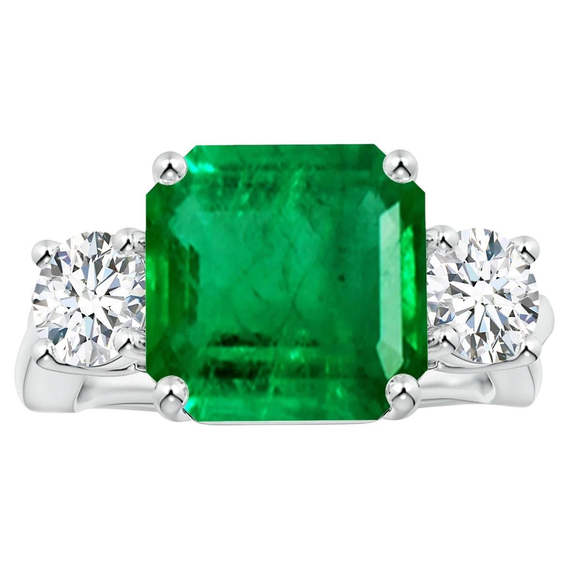 Customizable ANGARA GIA Certified Emerald-Cut Emerald Three Stone Ring ...