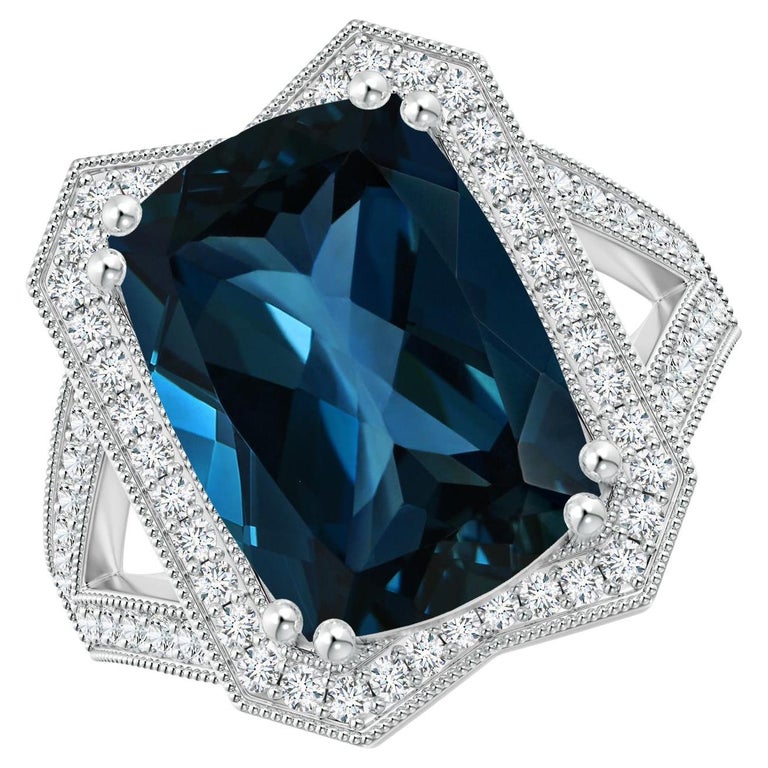 Customizable GIA Certified London Blue Topaz Halo Cocktail Ring in ...