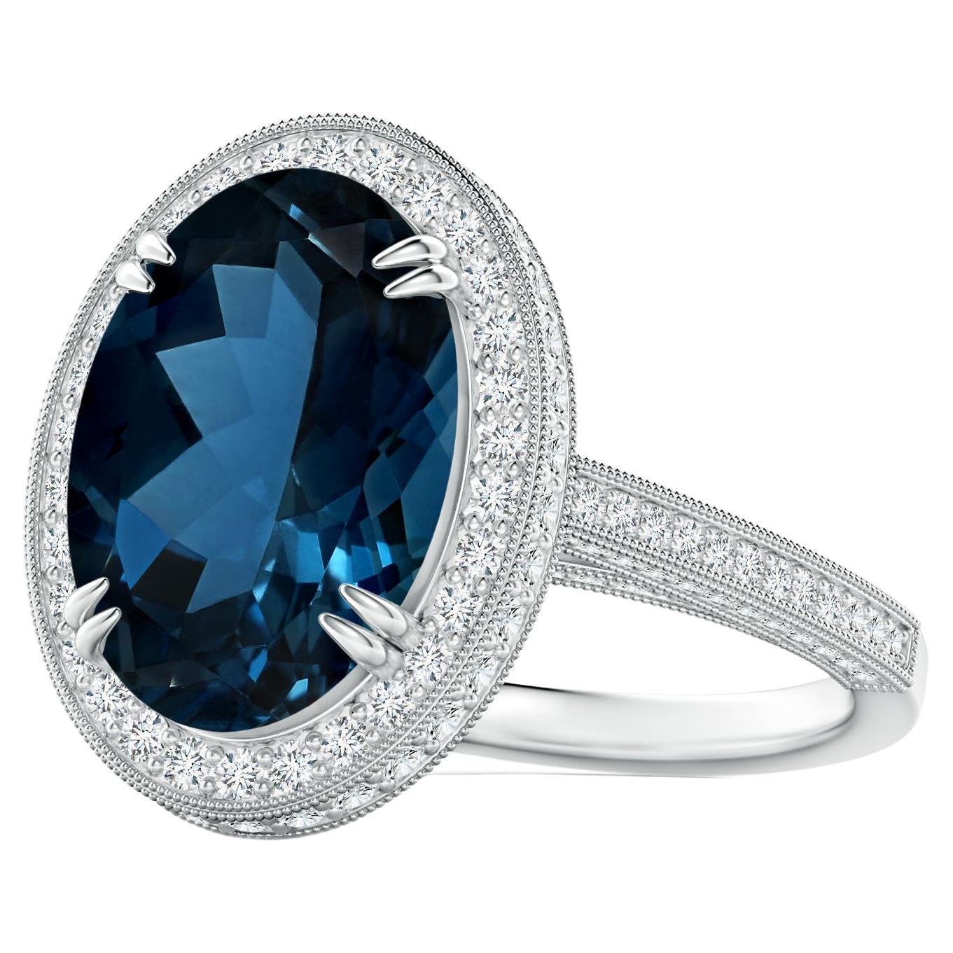 Customizable ANGARA GIA Certified London Blue Topaz Halo Ring in Rose ...