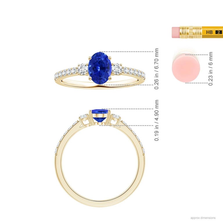 Customizable ANGARA GIA Certified Natural 3-Stone Blue Sapphire and Diamond Ring in Yellow Gold ...
