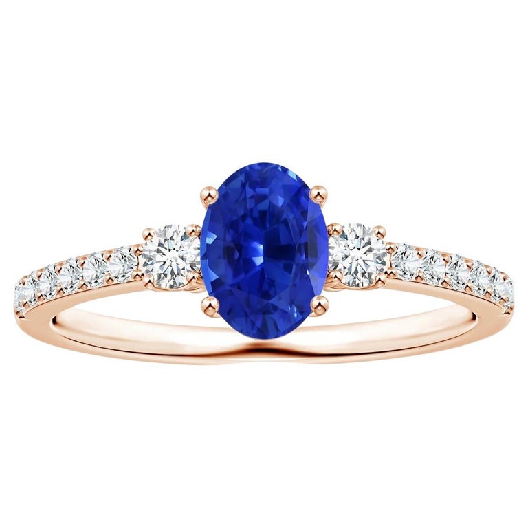 Customizable Angara Gia Certified Natural 3-Stone Blue Sapphire Rose Gold Ring with Diamonds For ...