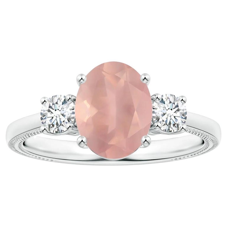 Customizable Angara Gia Certified Natural 3-Stone Oval Rose Quartz ...