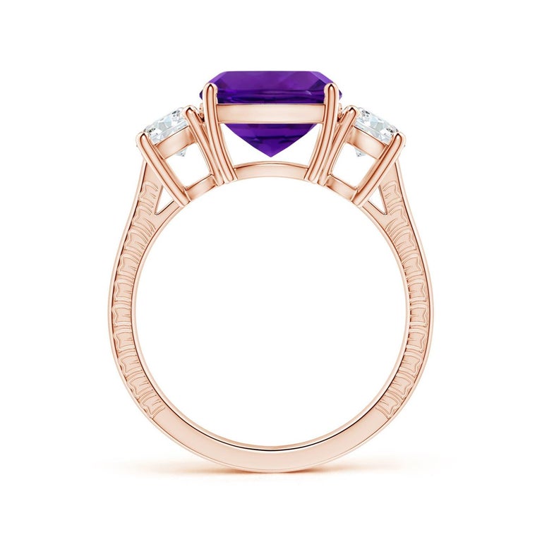 Customizable ANGARA GIA Certified Natural Amethyst Three Stone Ring in Rose Gold For Sale at 1stDibs