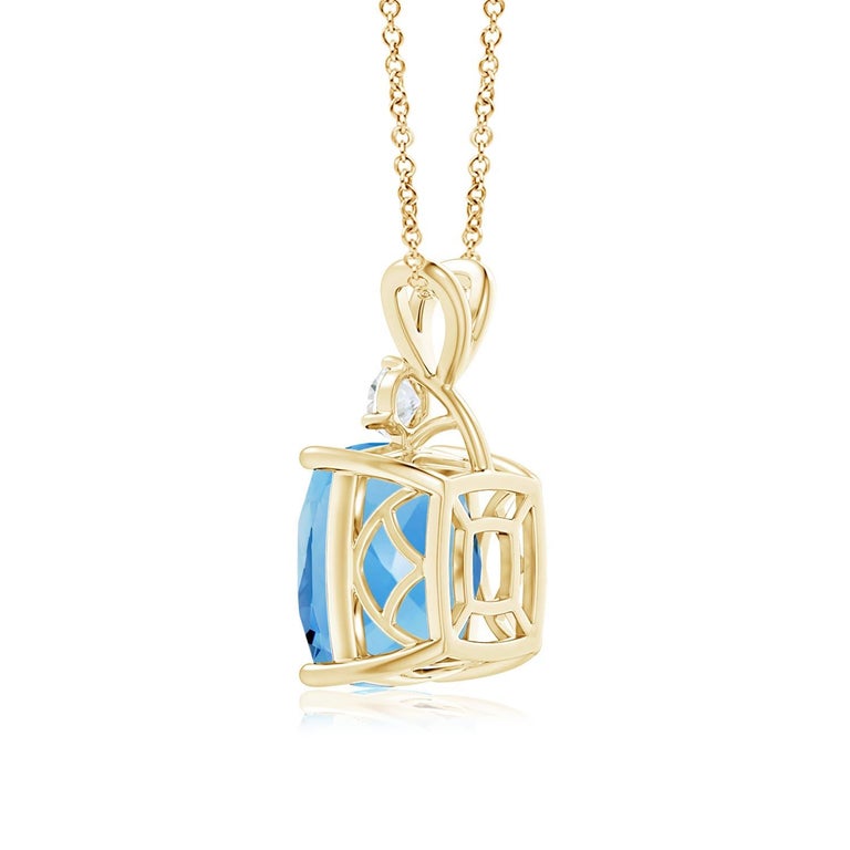 Angara Gia Certified Natural Aquamarine and Diamond Yellow Gold Pendant Necklace For Sale at 1stDibs