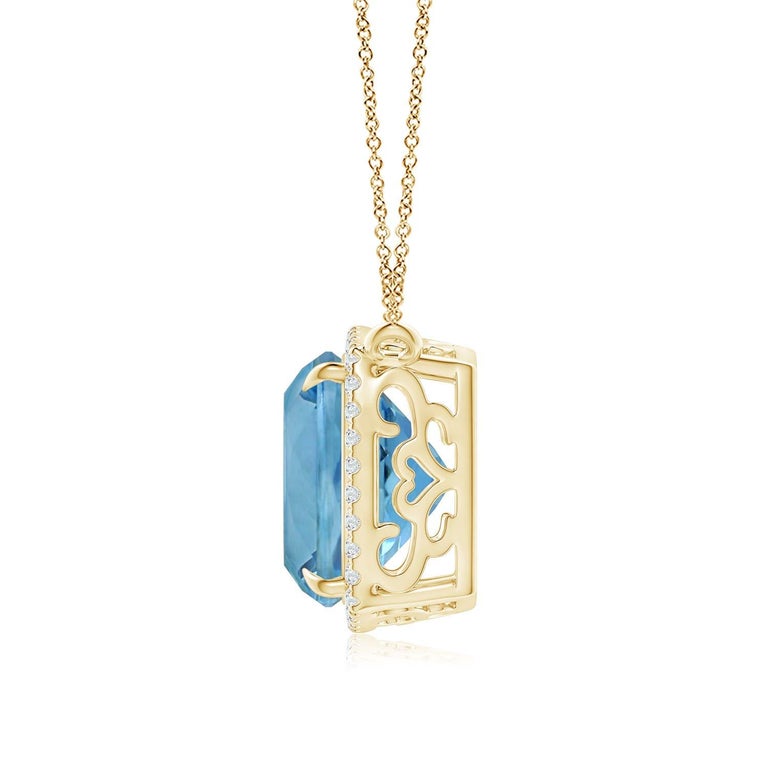 ANGARA GIA Certified Natural Aquamarine Halo Yellow Gold Pendant Necklace For Sale at 1stDibs
