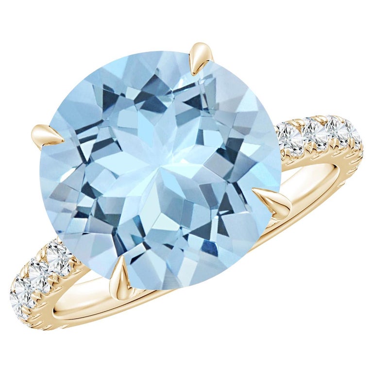 Customizable ANGARA GIA Certified Natural Aquamarine Solitaire Yellow Gold Ring with Diamond For ...