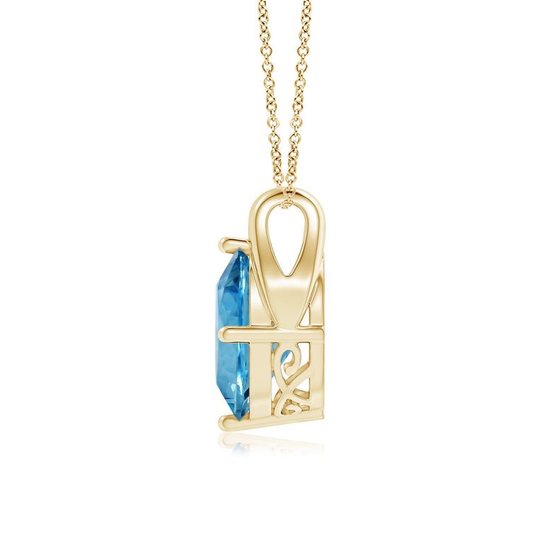 ANGARA GIA Certified Natural Aquamarine Wishbone Yellow Gold Pendant Necklace For Sale at 1stDibs