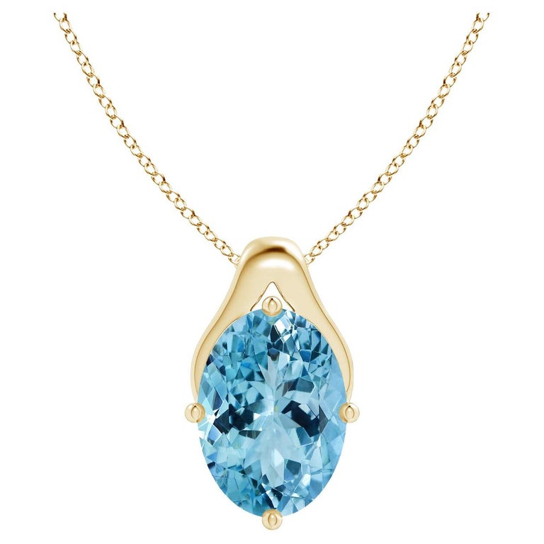 ANGARA GIA Certified Natural Aquamarine Wishbone Yellow Gold Pendant Necklace For Sale at 1stDibs