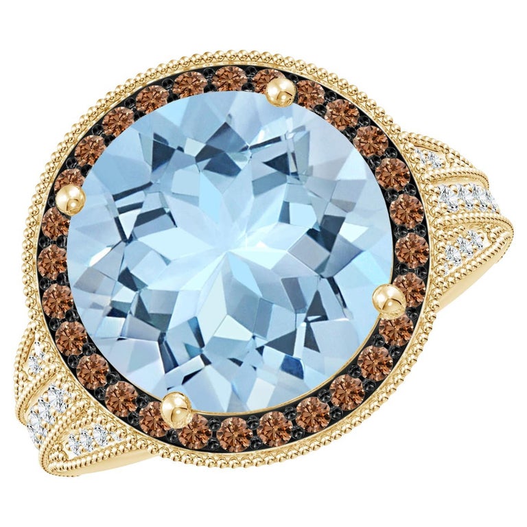 Customizable Angara GIA Certified Natural Aquamarine Yellow Gold Ring with Diamond Halo For Sale ...