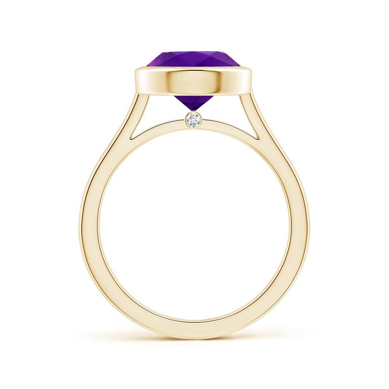Customizable Angara Gia Certified Natural Bezel-Set Amethyst Solitaire Ring in Yellow Gold For ...