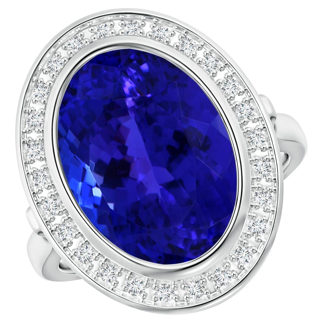 Customizable Angara Gia Certified Natural Bezel-Set Oval Tanzanite Halo Ring in Rose Gold For ...