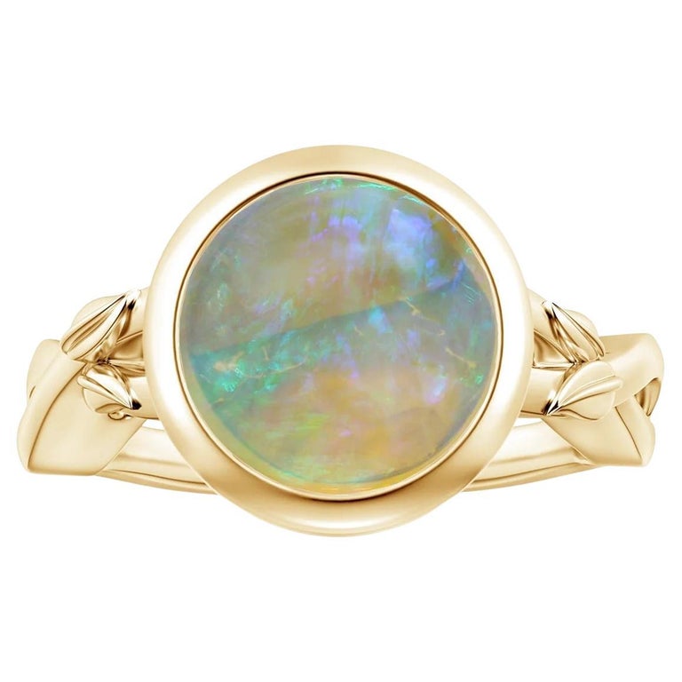 Customizable GIA Certified Natural Bezel-Set Round Opal Solitaire Ring in Yellow Gold For Sale ...