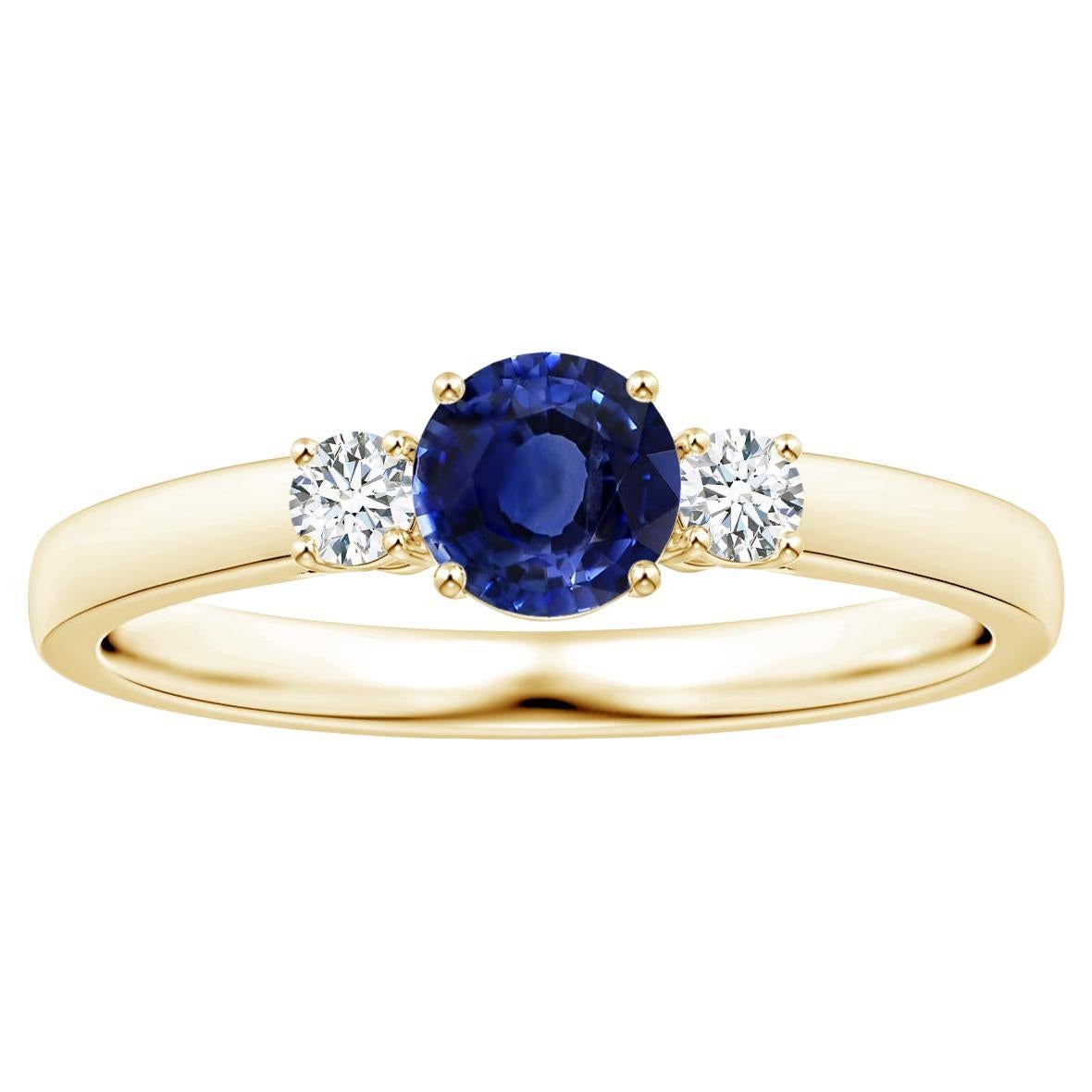 GIA Natural Corundum Sapphire, Round and Baguette Diamond Yellow Gold ...