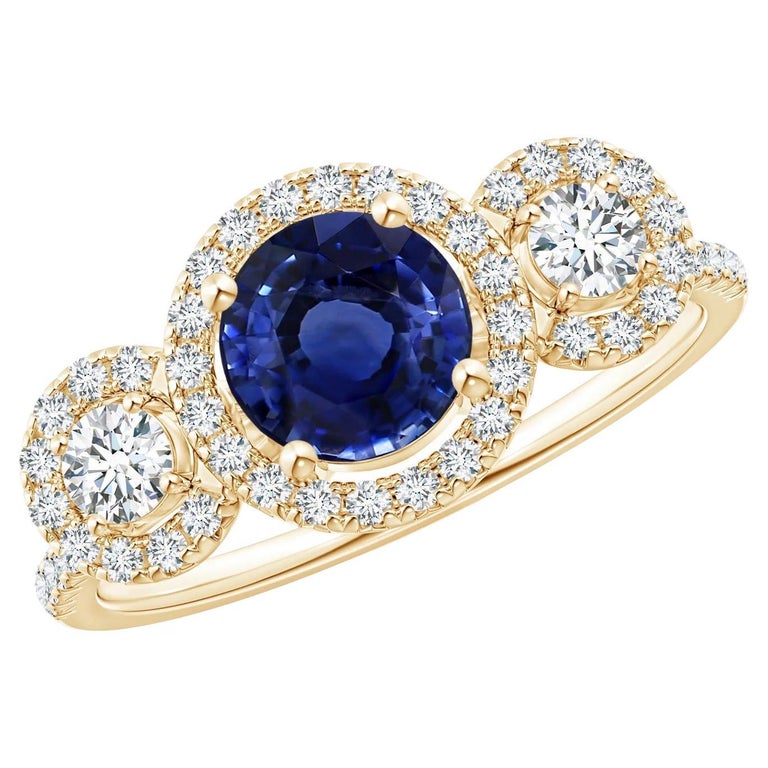 Customizable Angara GIA Certified Natural Blue Sapphire and Diamond 3-Stone Yellow Gold Ring For ...