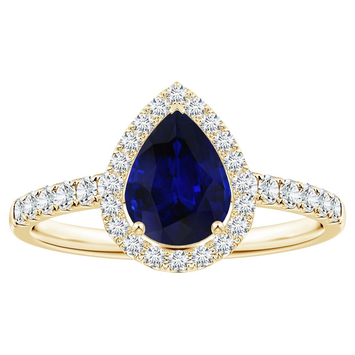 Customizable GIA Certified Natural Blue Sapphire Halo Yellow Gold Ring ...