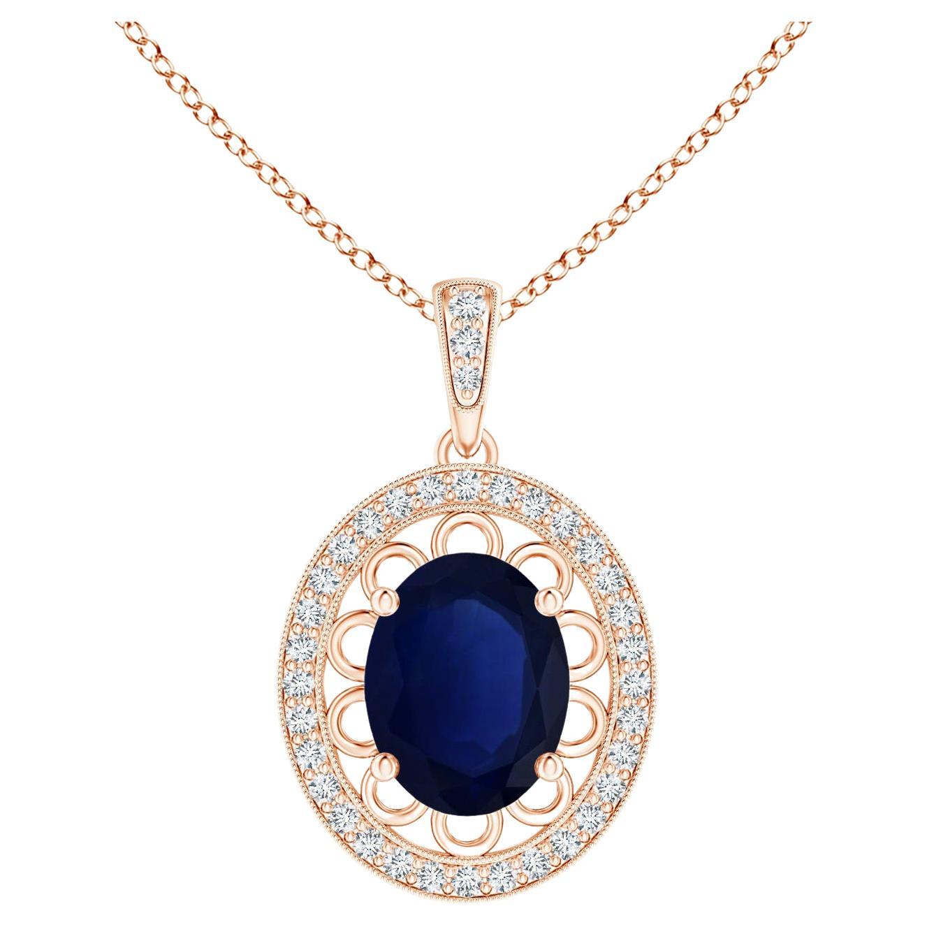 ANGARA GIA Certified Round Natural Blue Sapphire Rose Gold Pendant ...