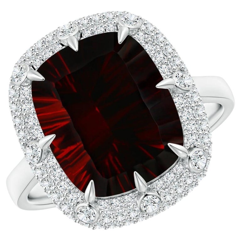 Customizable GIA Certified Natural Cushion Garnet Halo Ring in White ...