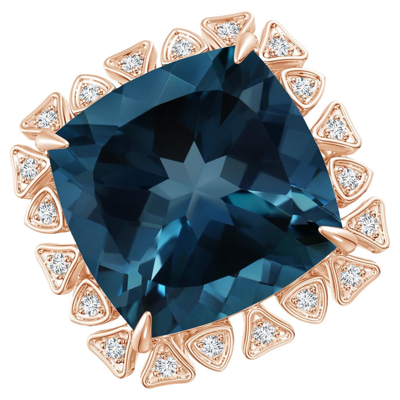 Customizable GIA Certified Natural Cushion London Blue Topaz Rose Gold ...