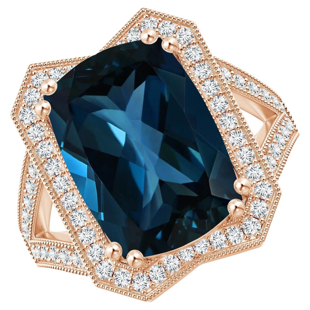 Customizable GIA Certified Natural London Blue Topaz Halo Cocktail Ring ...