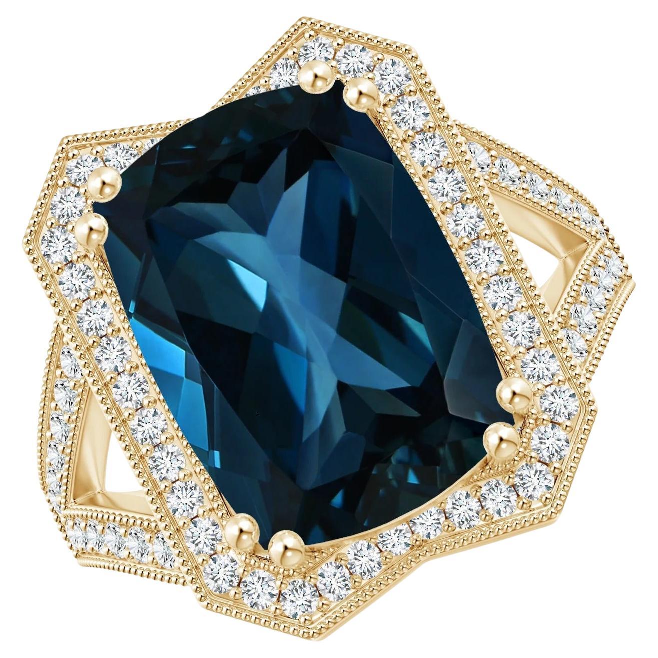 Customizable GIA Certified Natural London Blue Topaz Halo Cocktail Ring ...